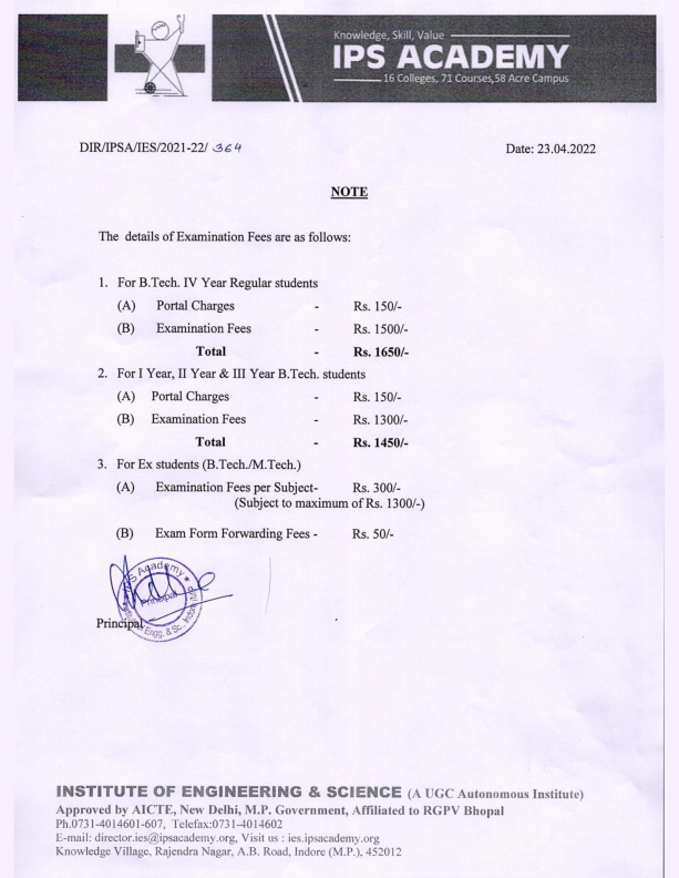 Notice Regarding Examination Fees Examination Summer – 2022 – IPS ...