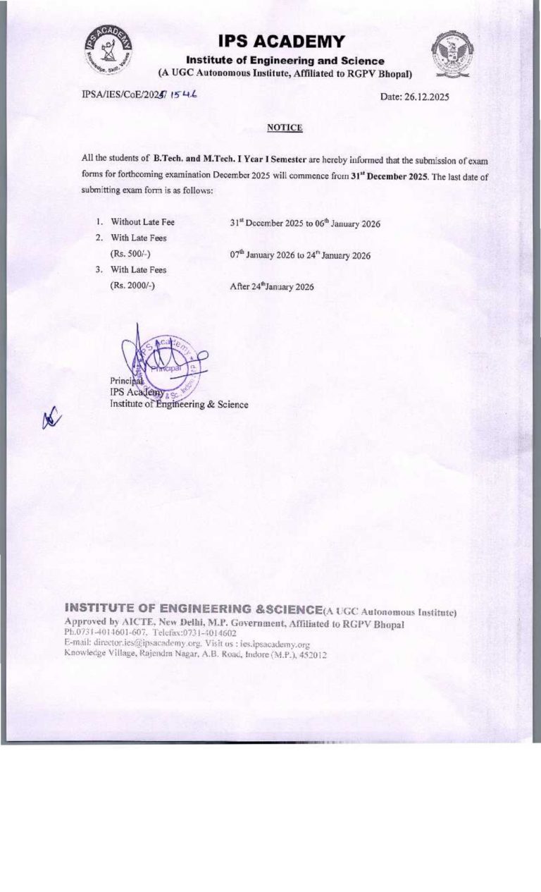 Notice Regarding Date of Submitting Exam Form for B.Tech I Year (Reg ...