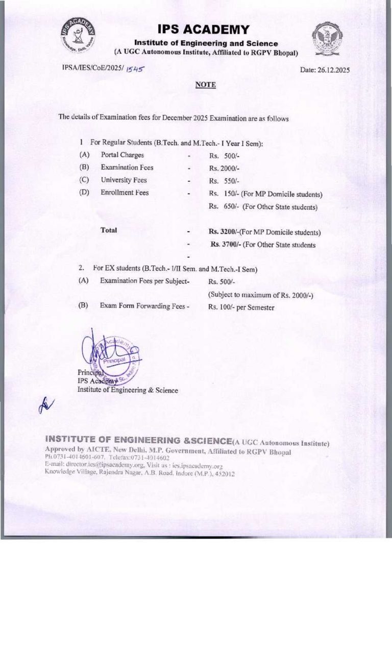 Notice Regarding Examination Fees for B.Tech I Year (Reg & ATKT) & ME/M ...